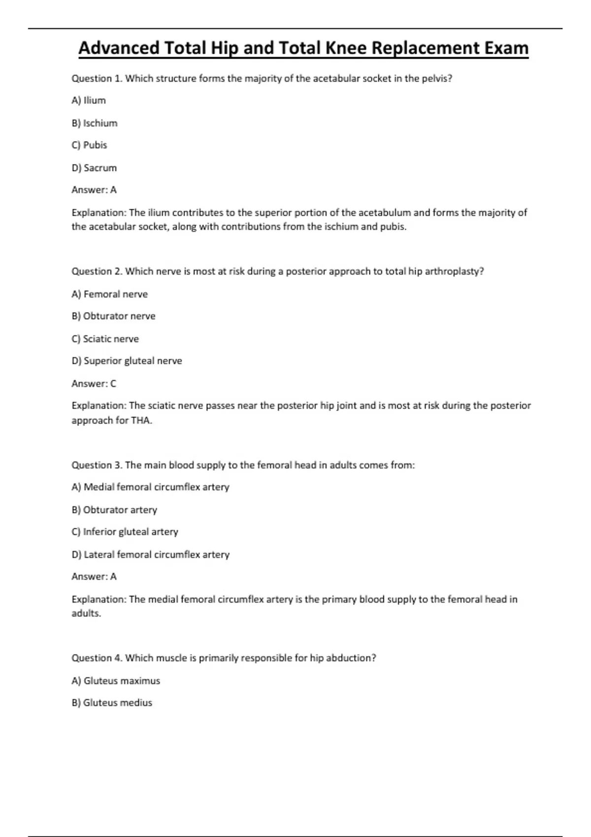 Advanced Total Hip and Total Knee Replacement Exam - Computer - Stuvia US