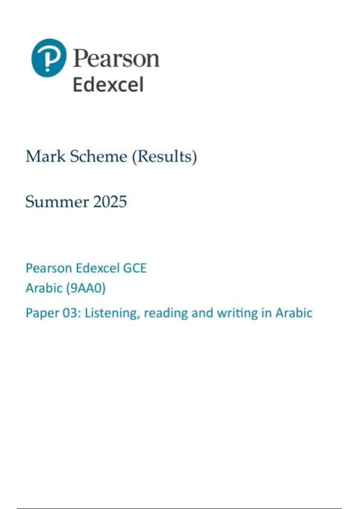 Pearson Edexcel GCE Arabic (9AAO/03) Paper 03 :Listening ,reading ...
