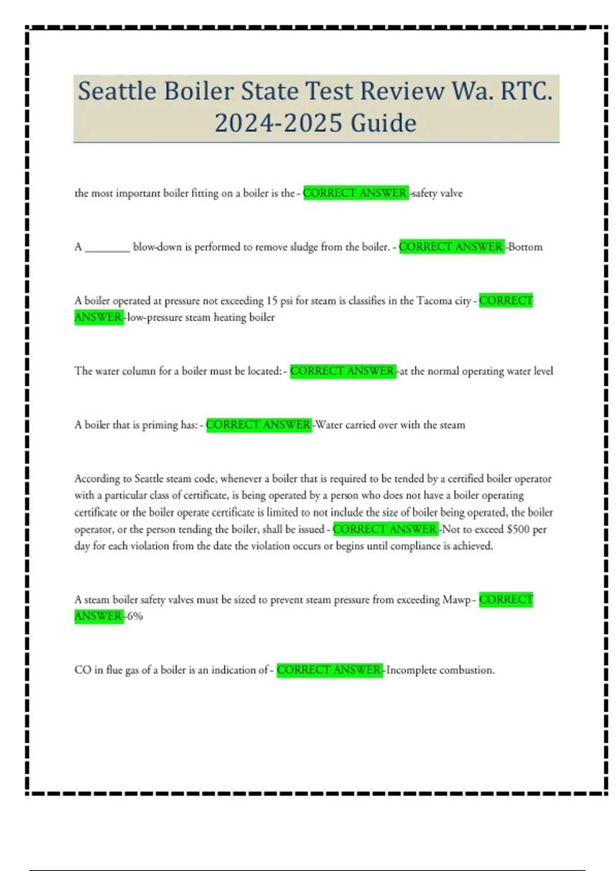 Seattle Boiler State Test Review Wa. RTC. Guide - Boiler Operator ...