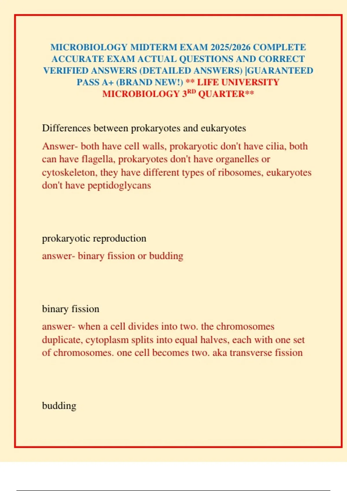 MICROBIOLOGY MIDTERM EXAM 2025/2026 COMPLETE ACCURATE EXAM ACTUAL ...