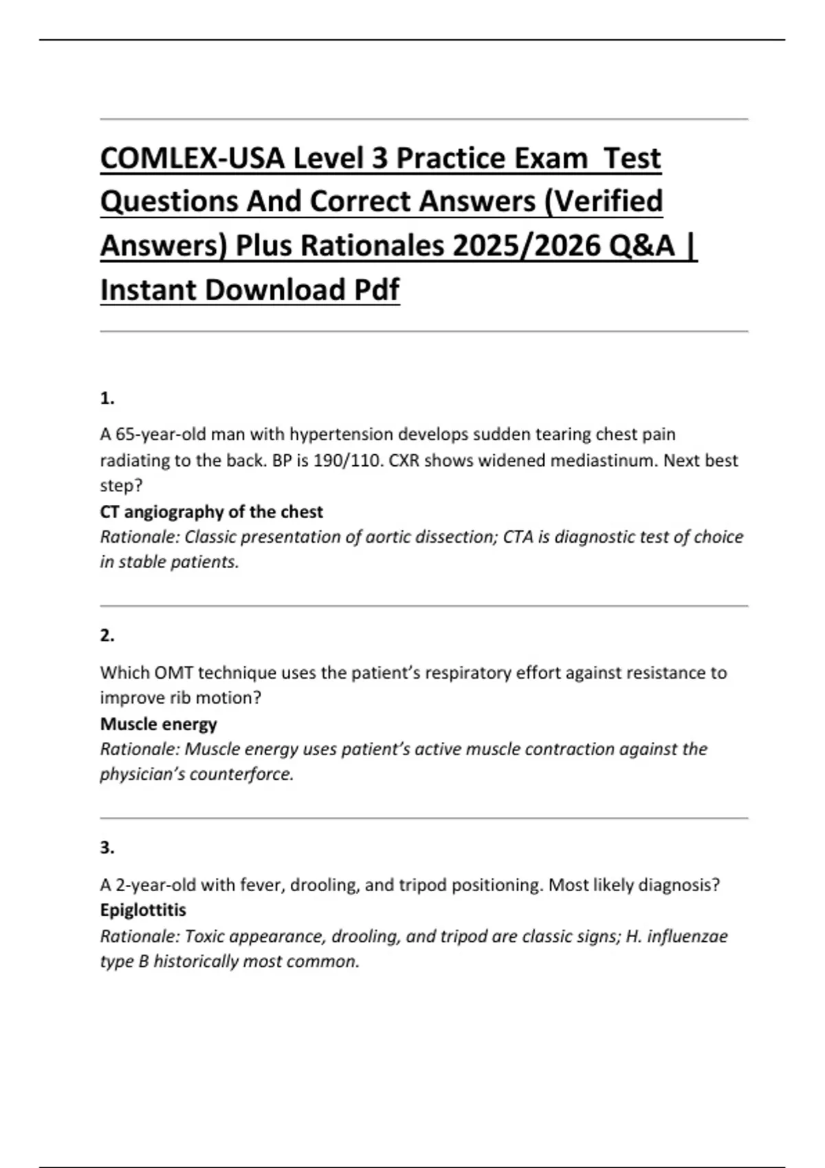 COMLEX-USA Level 3 Practice Exam Test Questions And Correct Answers ...
