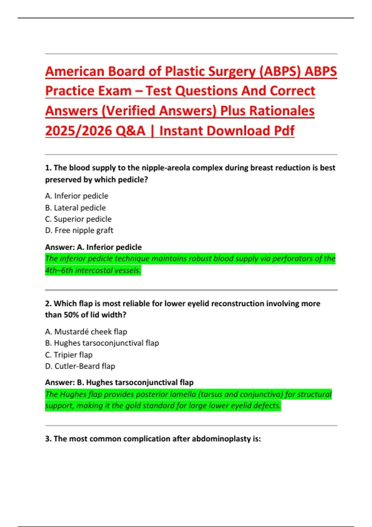 American Board of Plastic Surgery (ABPS) ABPS Practice Exam – Test ...