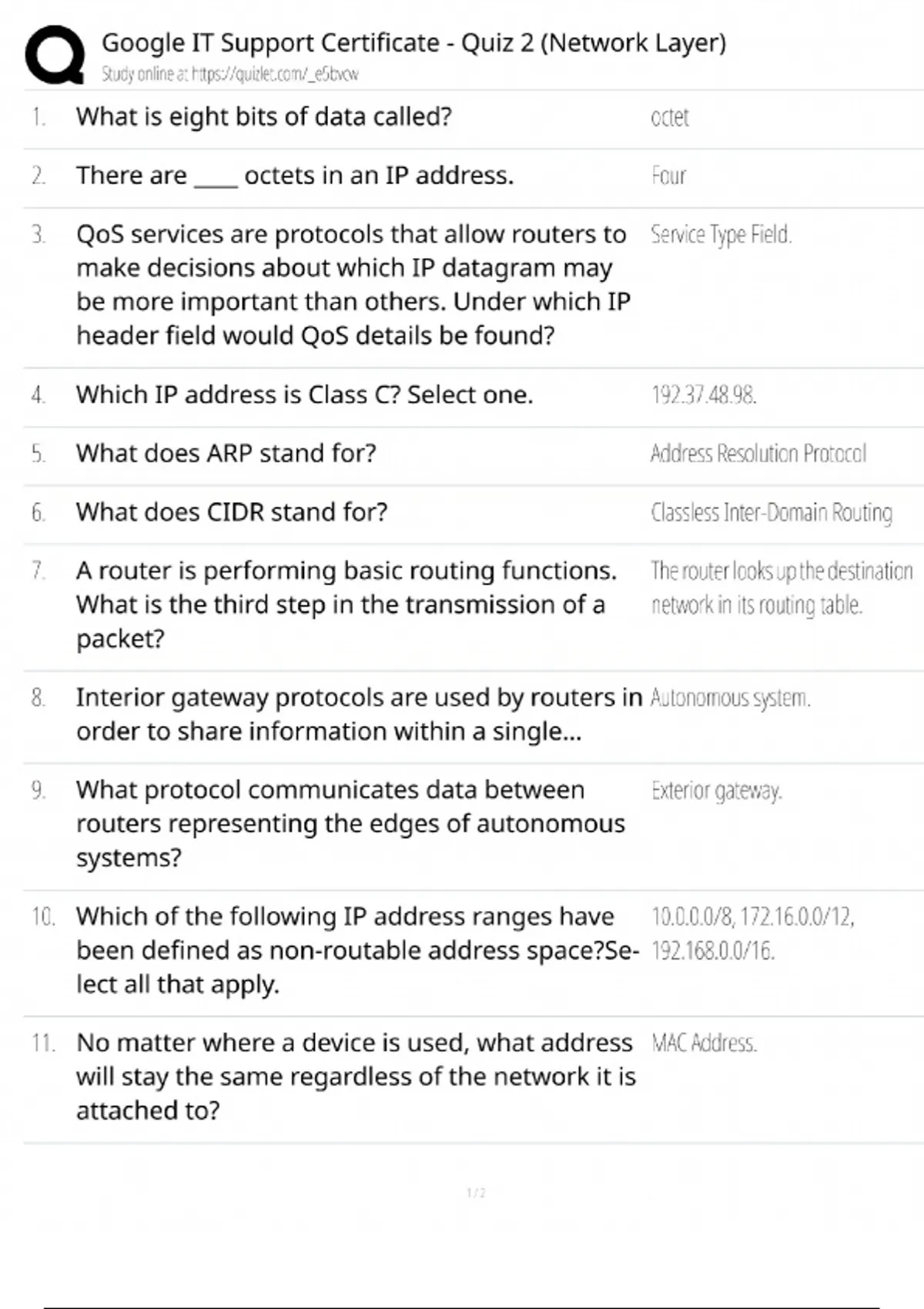 Google IT Support Quiz 2 Test Bank / Network Layer Exam / 2025 Update ...