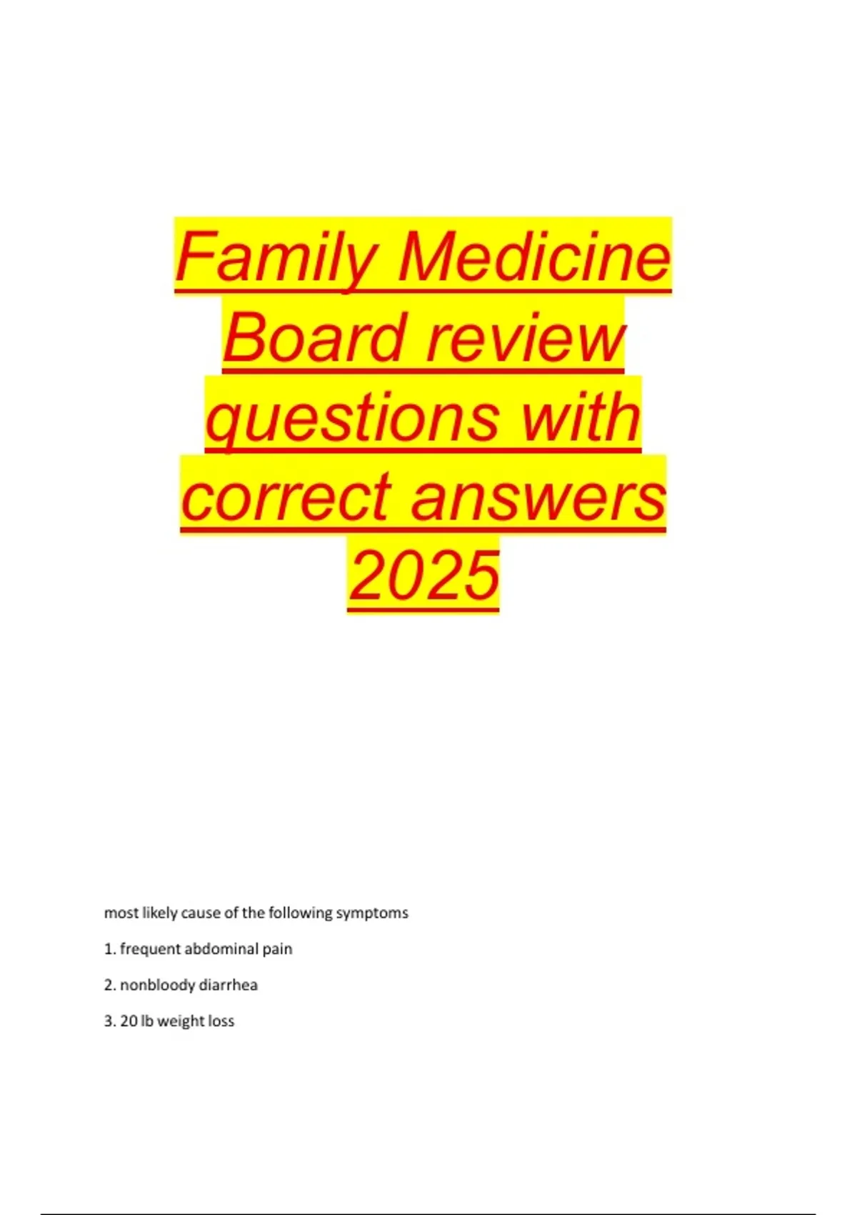 Family Medicine Board review questions with correct answers 2025 ...