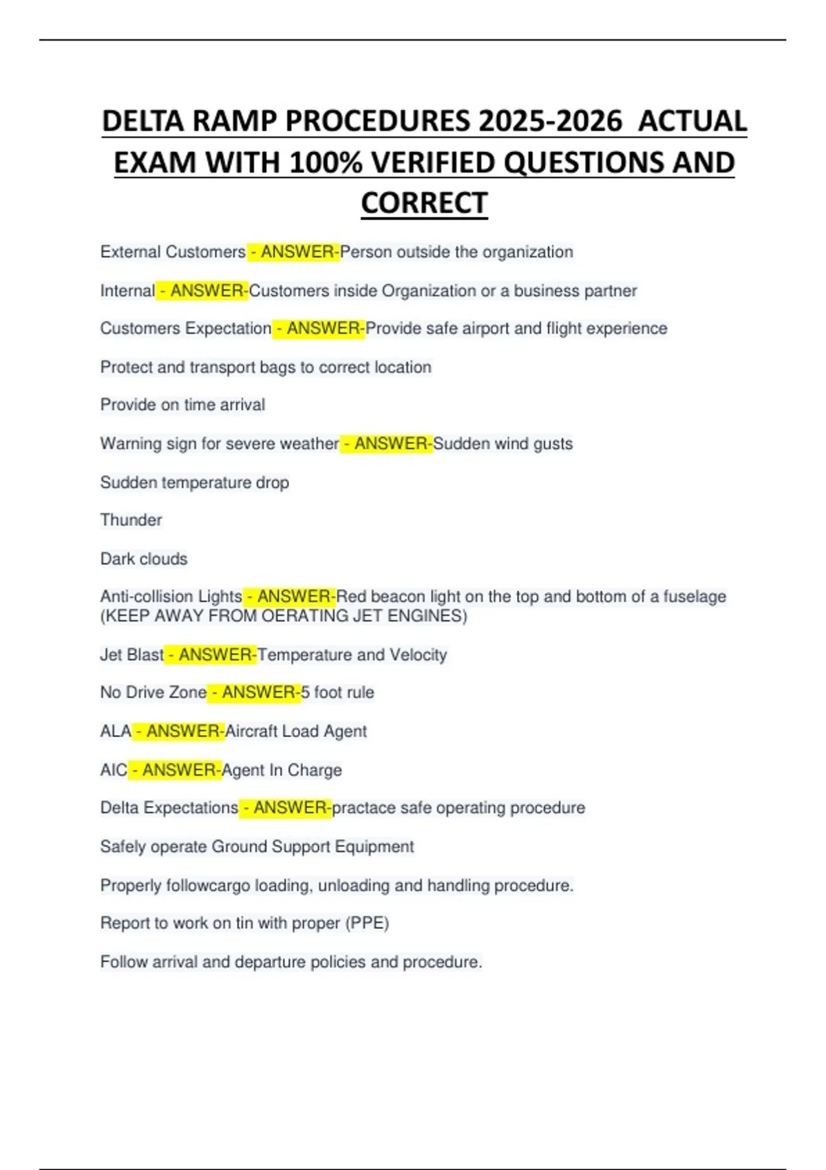 DELTA RAMP PROCEDURES ACTUAL EXAM WITH 100- VERIFIED QUESTIONS AND ...