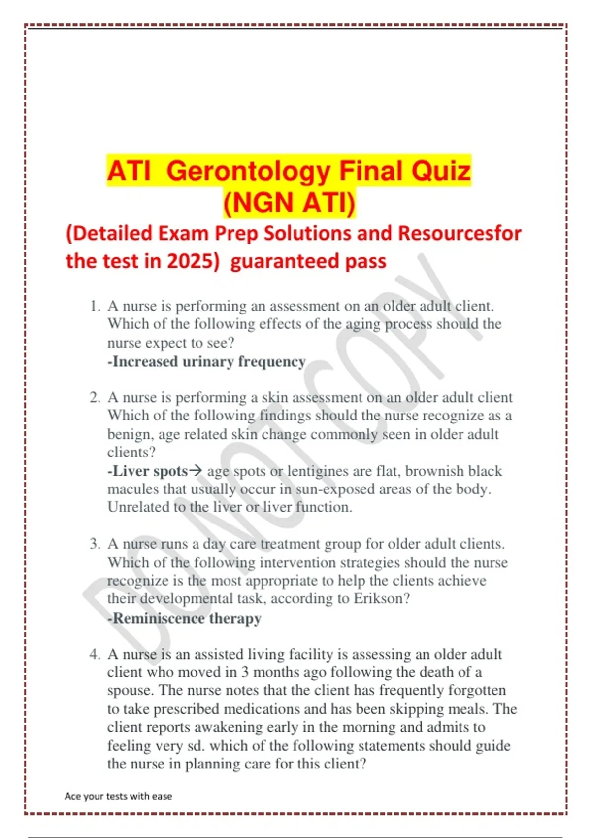 ATI Gerontology Final Quiz 2025 | NGN-Style Practice Questions with ...
