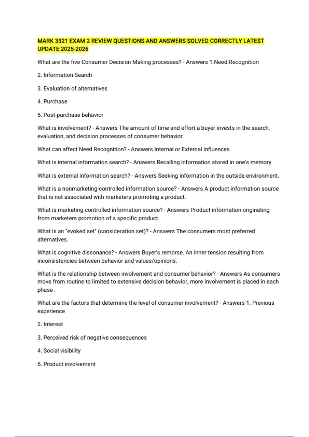 MARK 3321 EXAM 2 REVIEW QUESTIONS AND ANSWERS SOLVED CORRECTLY LATEST ...
