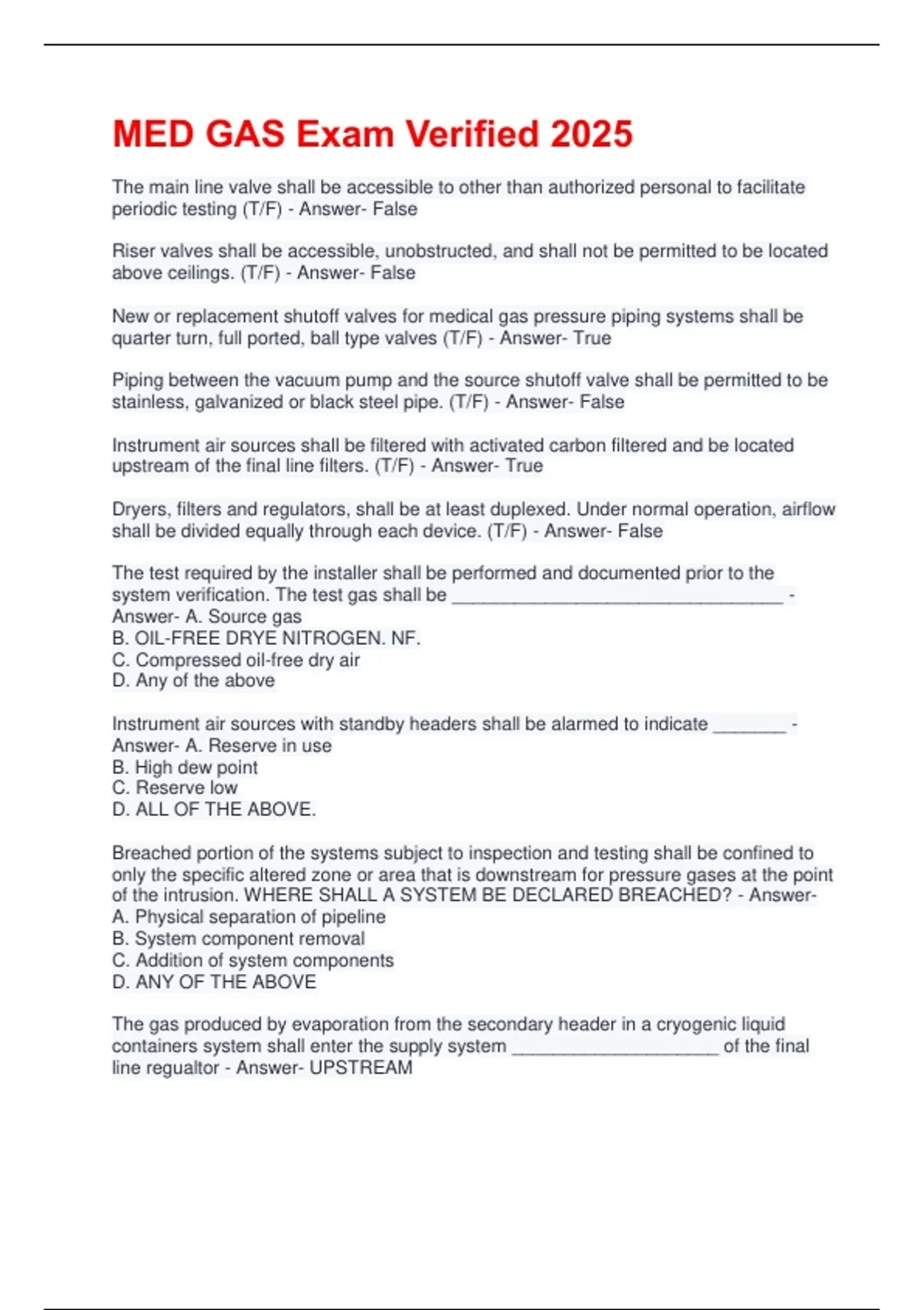 MED GAS Exam Verified 2025 - MED GAS - Stuvia US