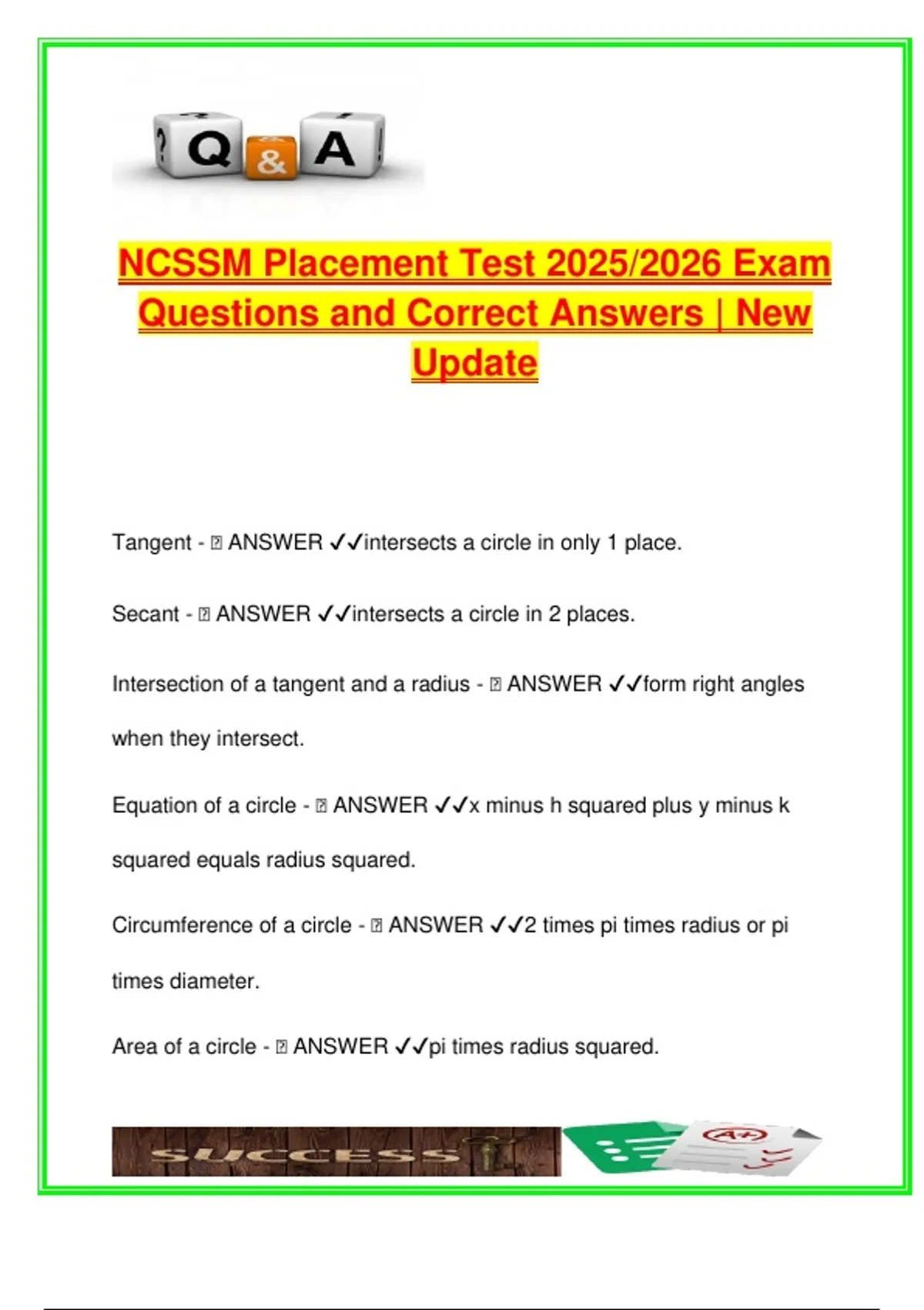 NCSSM Placement Test 2025/2026 – 300+ Questions with Answers – Geometry ...