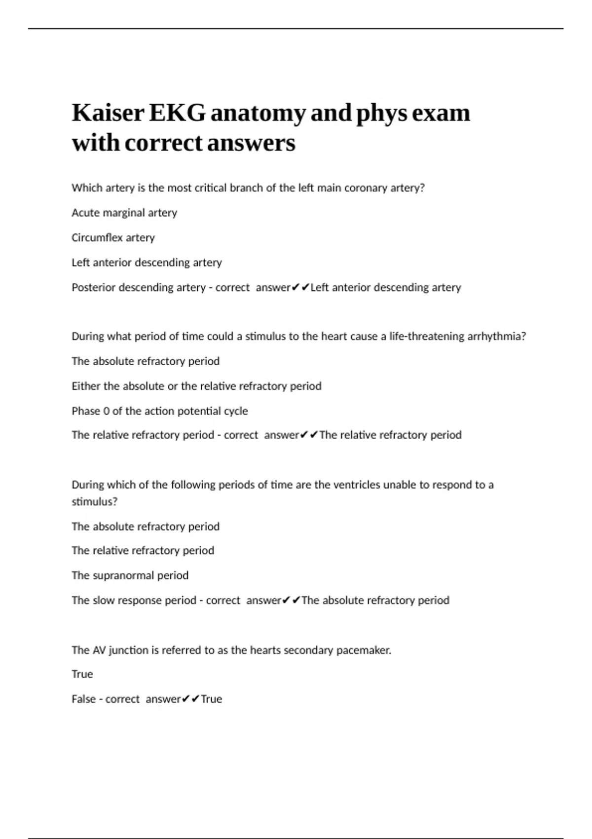 Kaiser EKG anatomy and phys exam with correct answers - Kaiser EKG ...
