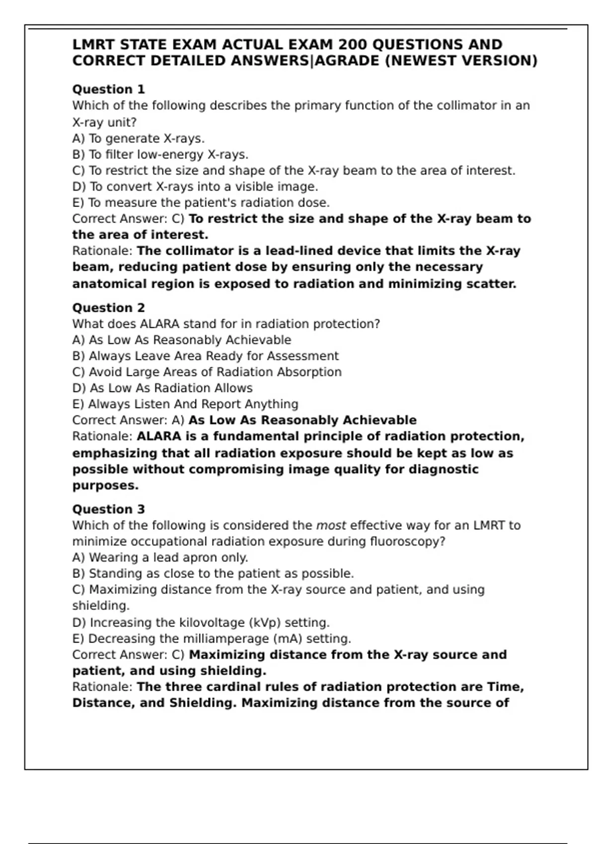 LMRT STATE EXAM ACTUAL EXAM 200 QUESTIONS AND CORRECT DETAILED ANSWERS ...