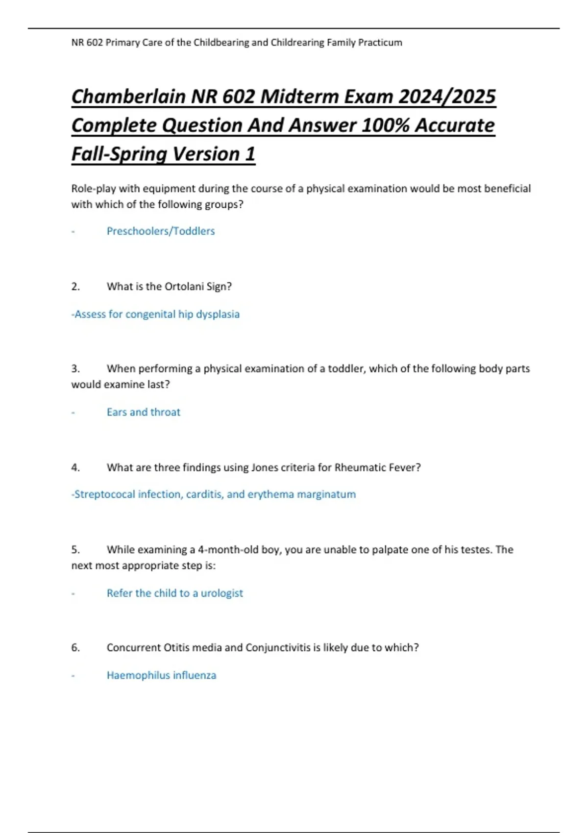 Chamberlain NR 602 Midterm Exam 2024/2025 Complete Question And Answer 100% Accurate Fall-Spring ...