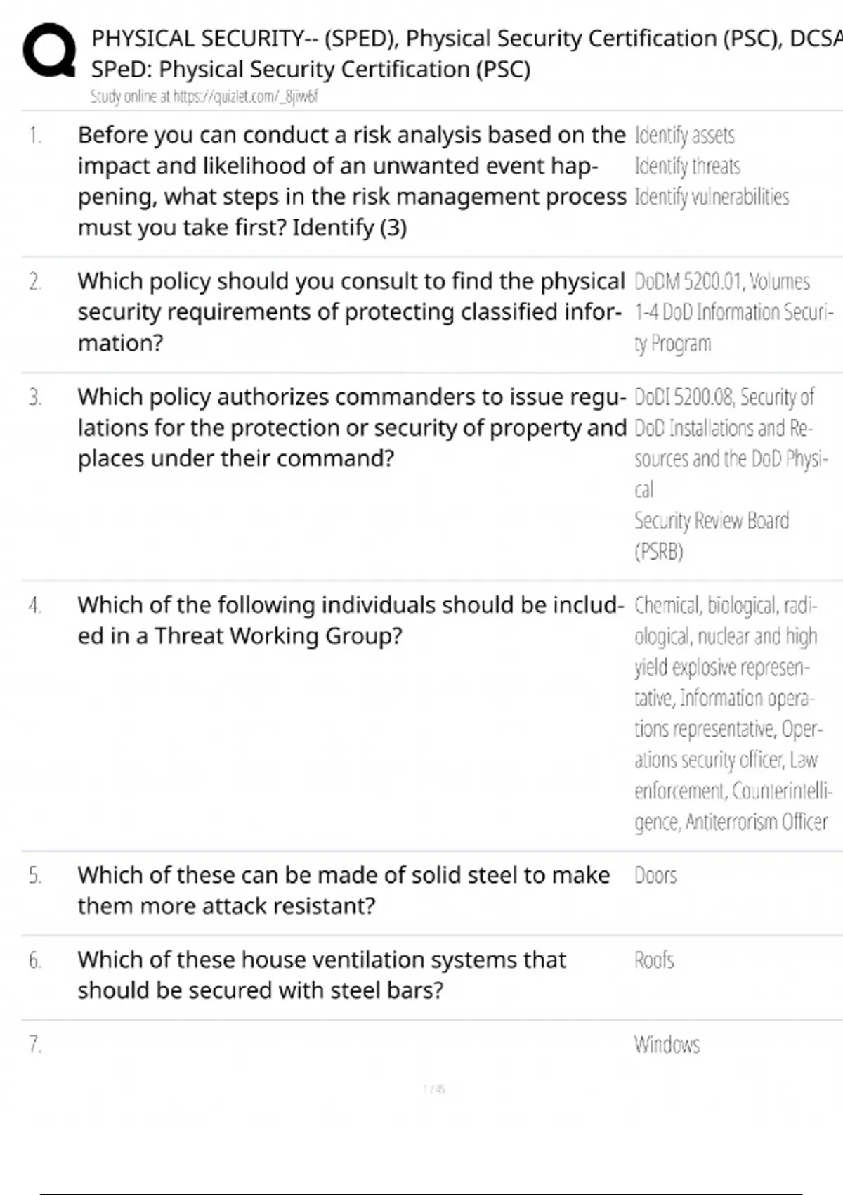 Physical Security Certification PSC Test Bank / DCSA SPED Exam / 2025 ...