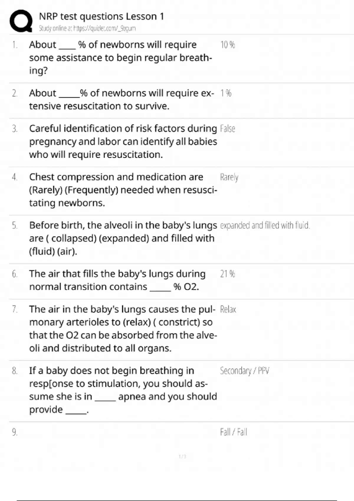 NRP Lesson 1 Test Questions Bank / Neonatal Resuscitation Program ...