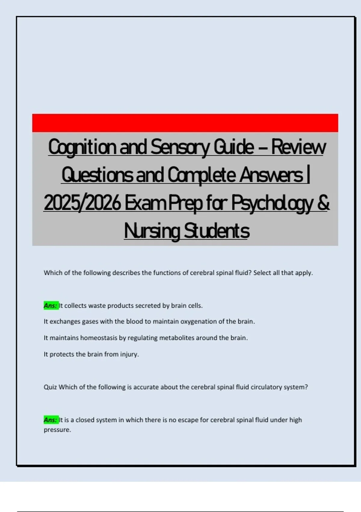 Cognition and Sensory Guide – Review Questions and Complete Answers ...