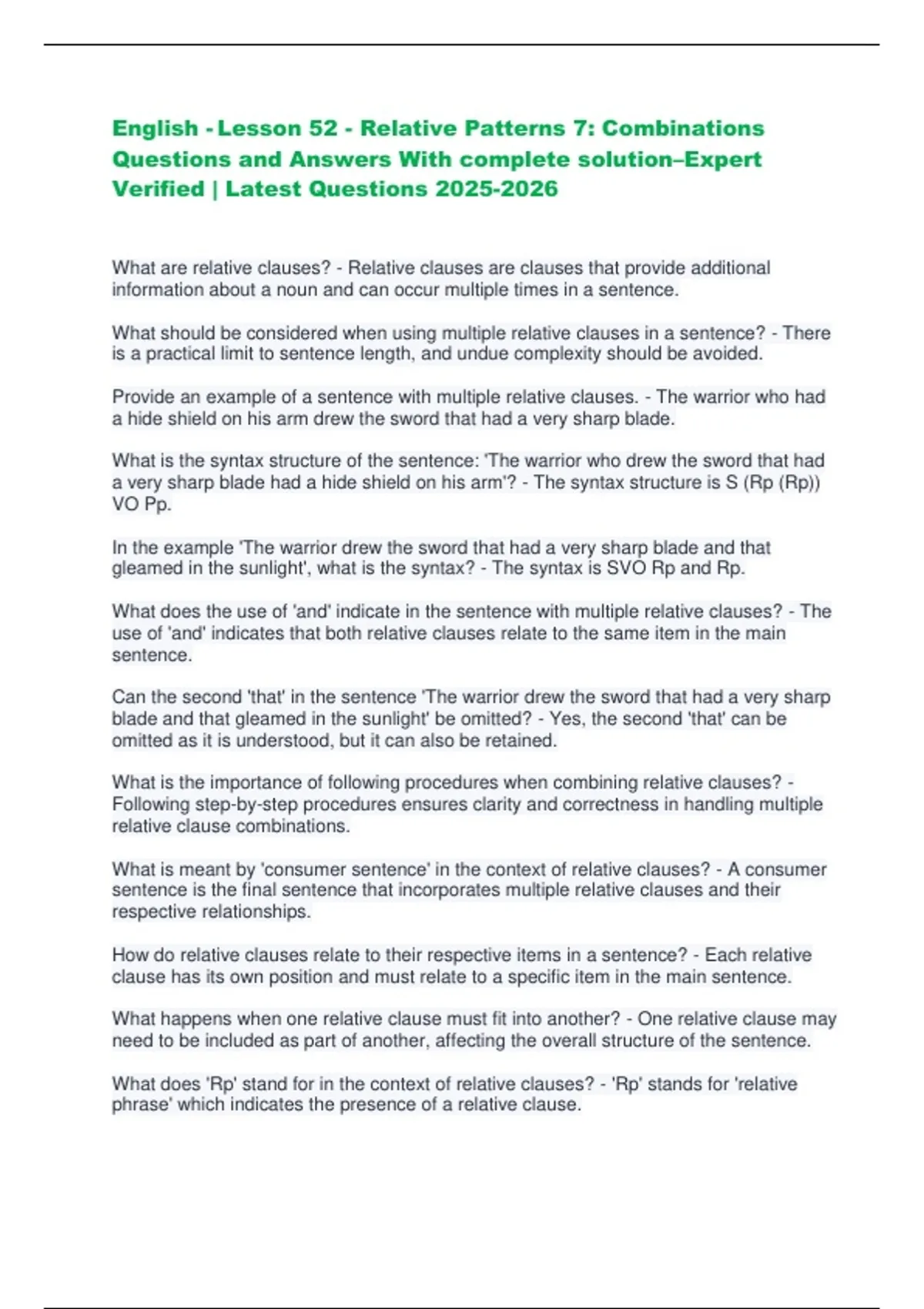 English - Lesson 52 - Relative Patterns 7: Combinations Questions and ...