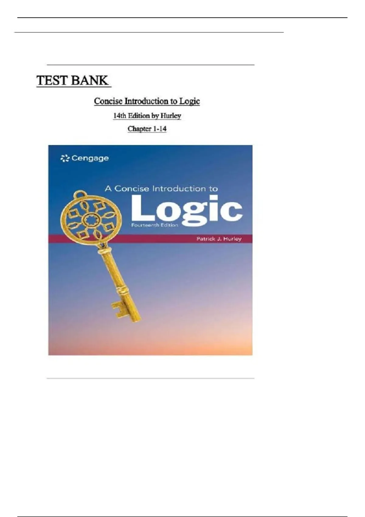 Test Bank For A Concise Introduction to Logic 14th Edition by Patrick J ...