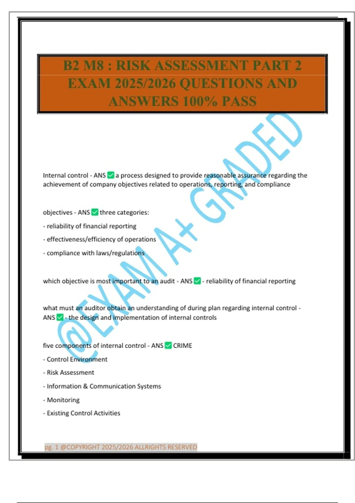 B2 M8 : RISK ASSESSMENT PART 2 EXAM 2025/2026 QUESTIONS AND ANSWERS 100% PASS - B2 M8 - Stuvia US