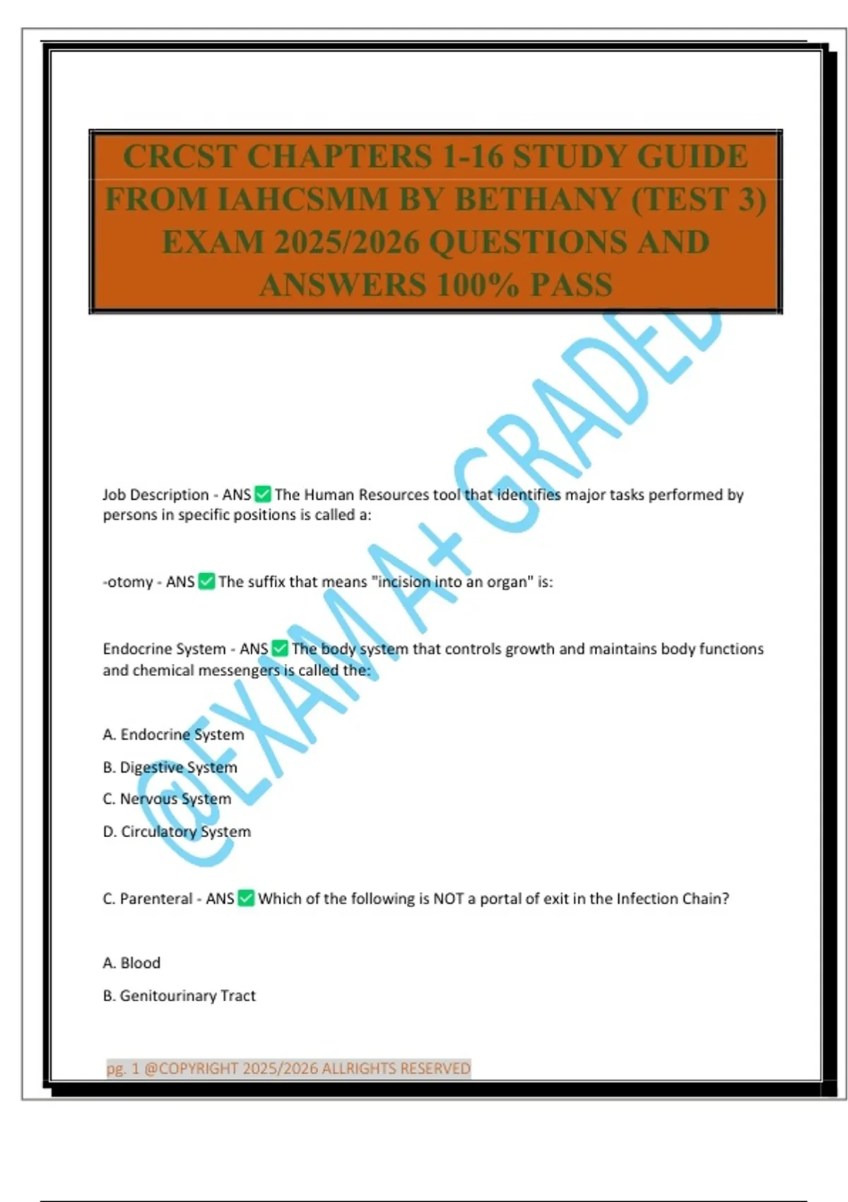 CRCST CHAPTERS 1-16 STUDY GUIDE FROM IAHCSMM BY BETHANY (TEST 3) EXAM ...