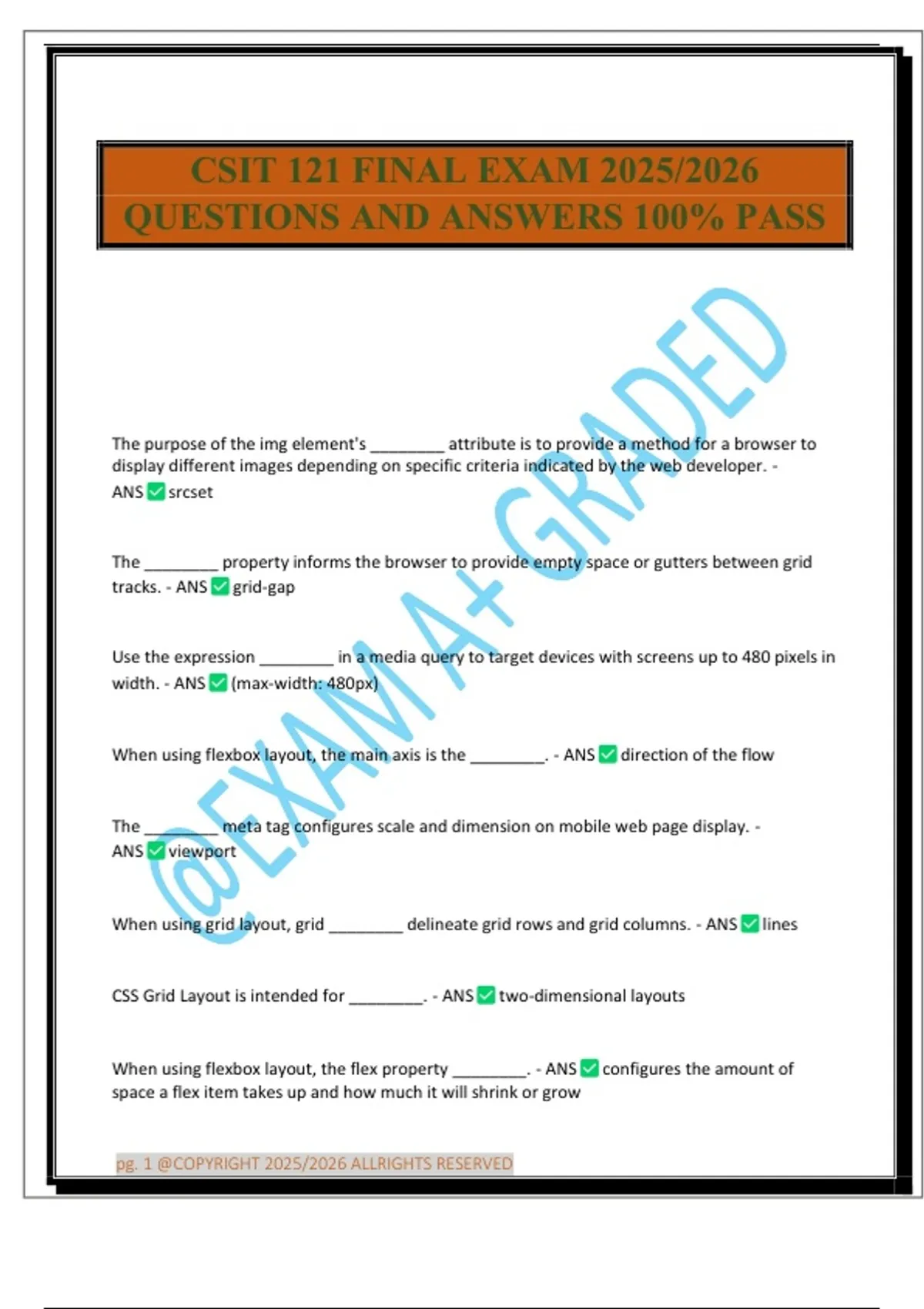 CSIT 121 FINAL EXAM 2025/2026 QUESTIONS AND ANSWERS 100% PASS - CSIT 121 - Stuvia US