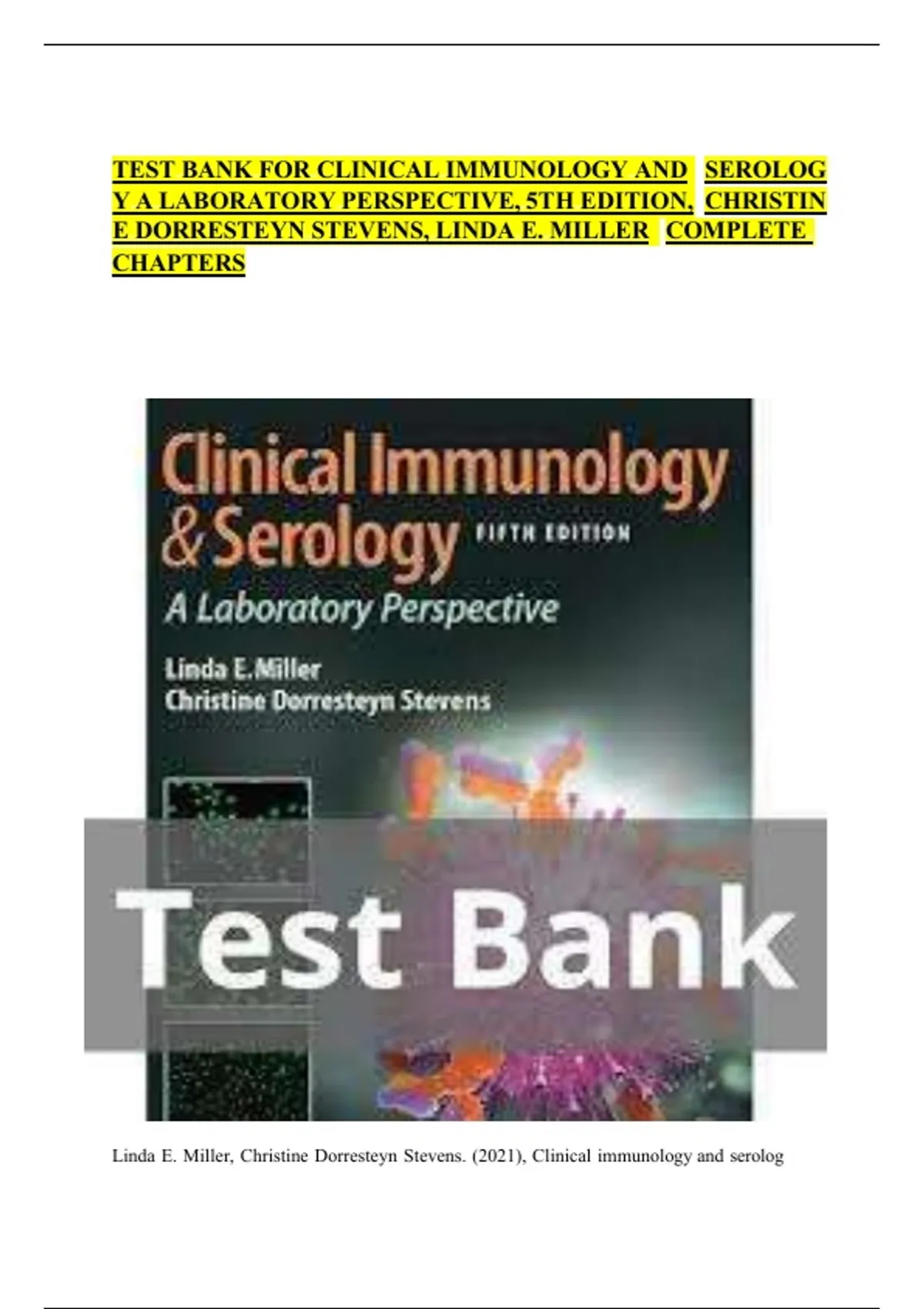 Test Bank for Clinical Immunology and Laboratory: A Dorresteijn ...