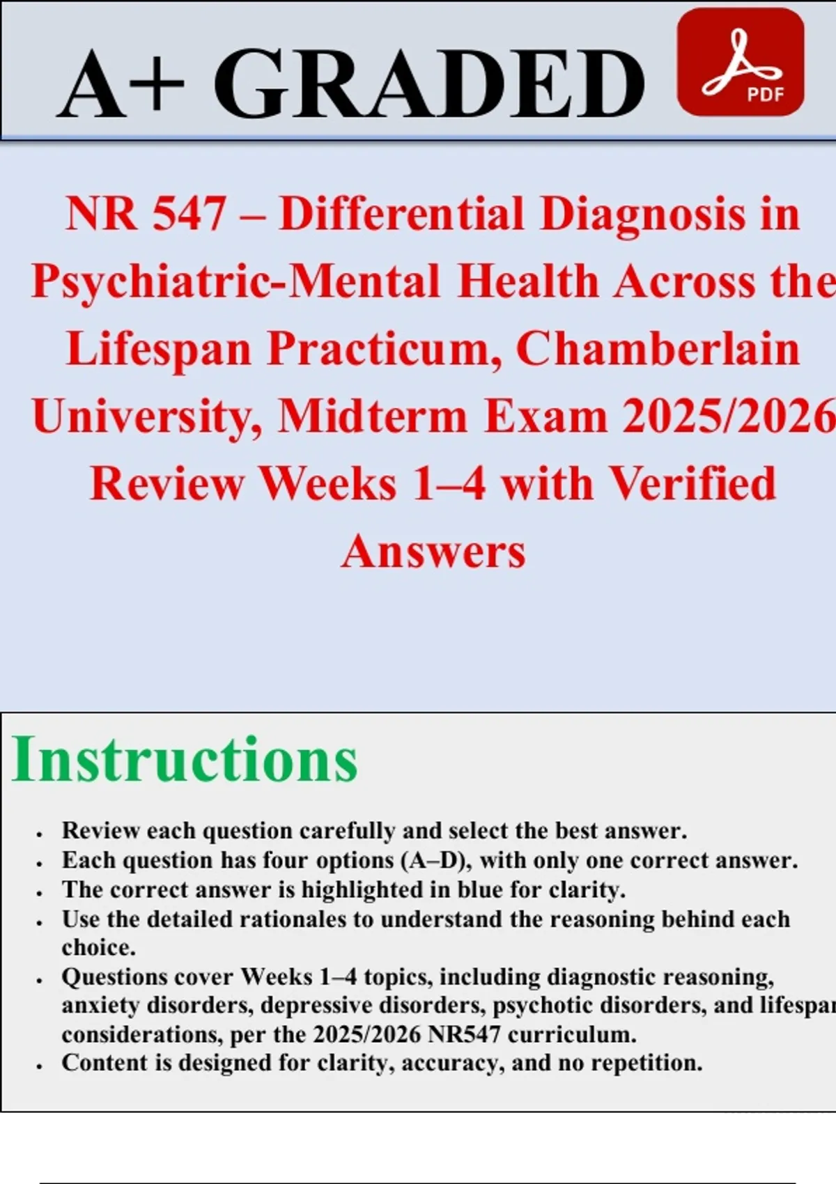 NR 547 – Differential Diagnosis in Psychiatric-Mental Health Across the Lifespan Practicum ...