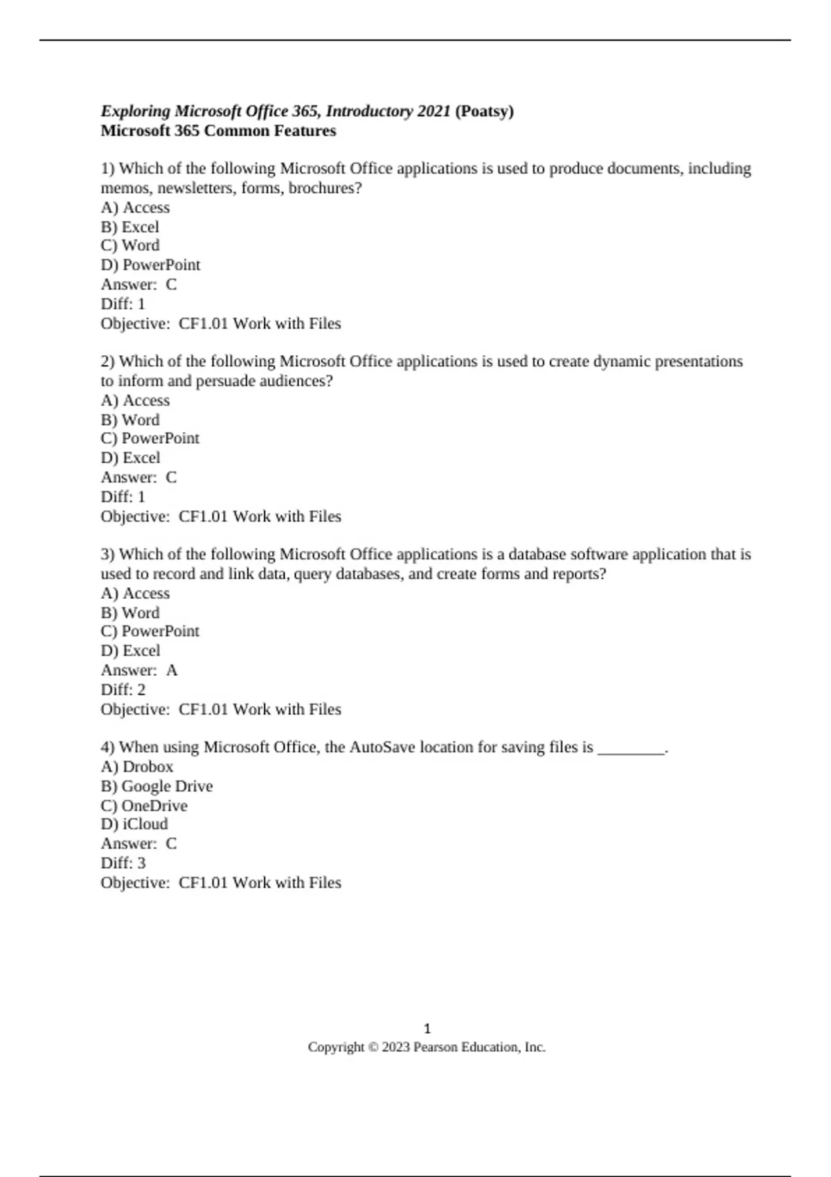 test bank, practice questions: Exploring Microsoft 365 Excel 2021 ...