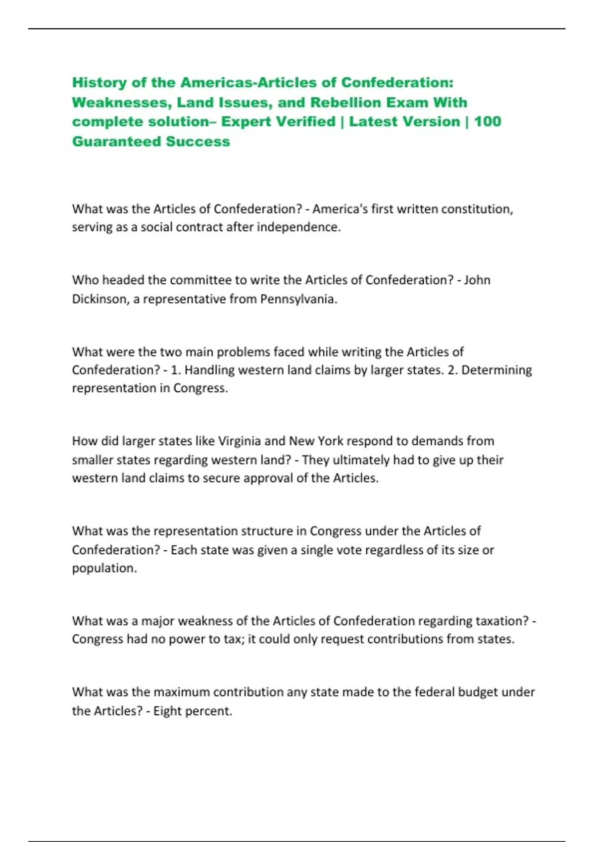 History of the Americas-Articles of Confederation: Weaknesses, Land ...