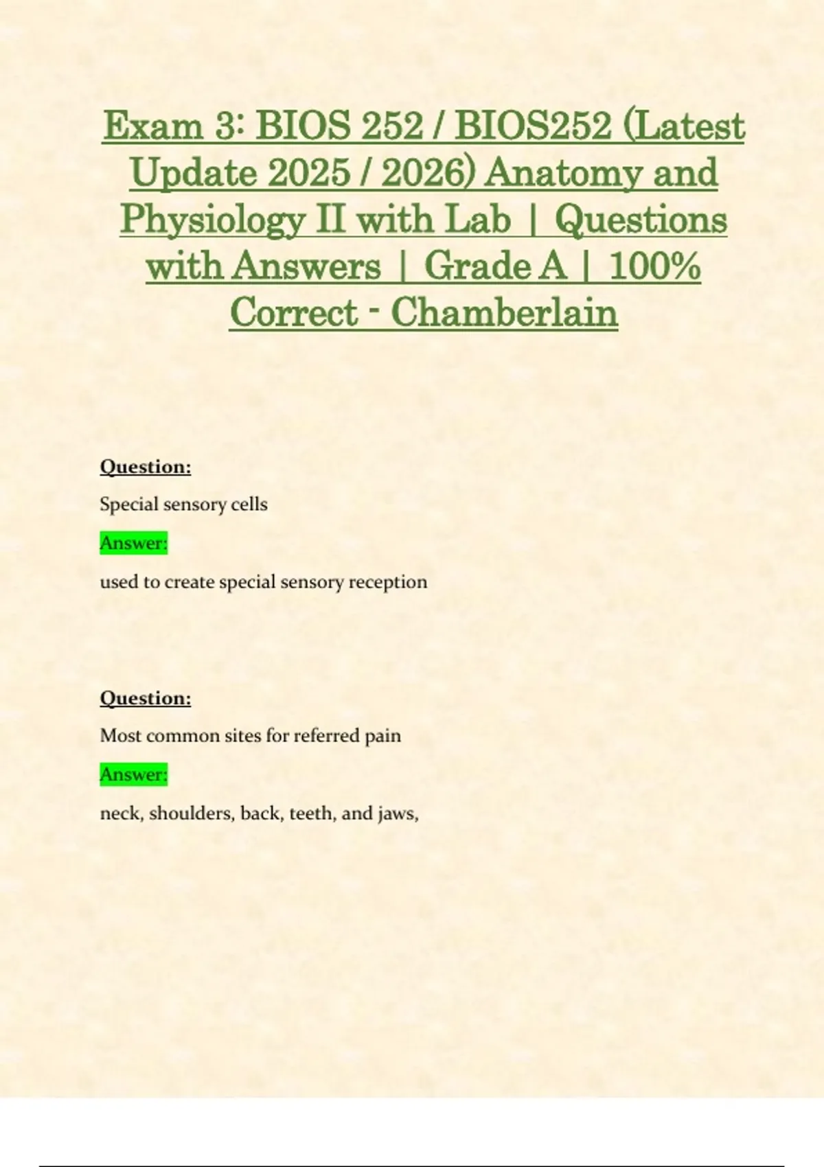 Exam 3, Comprehensive Exam & Lab Practicum: BIOS 252 / BIOS252 (Latest ...