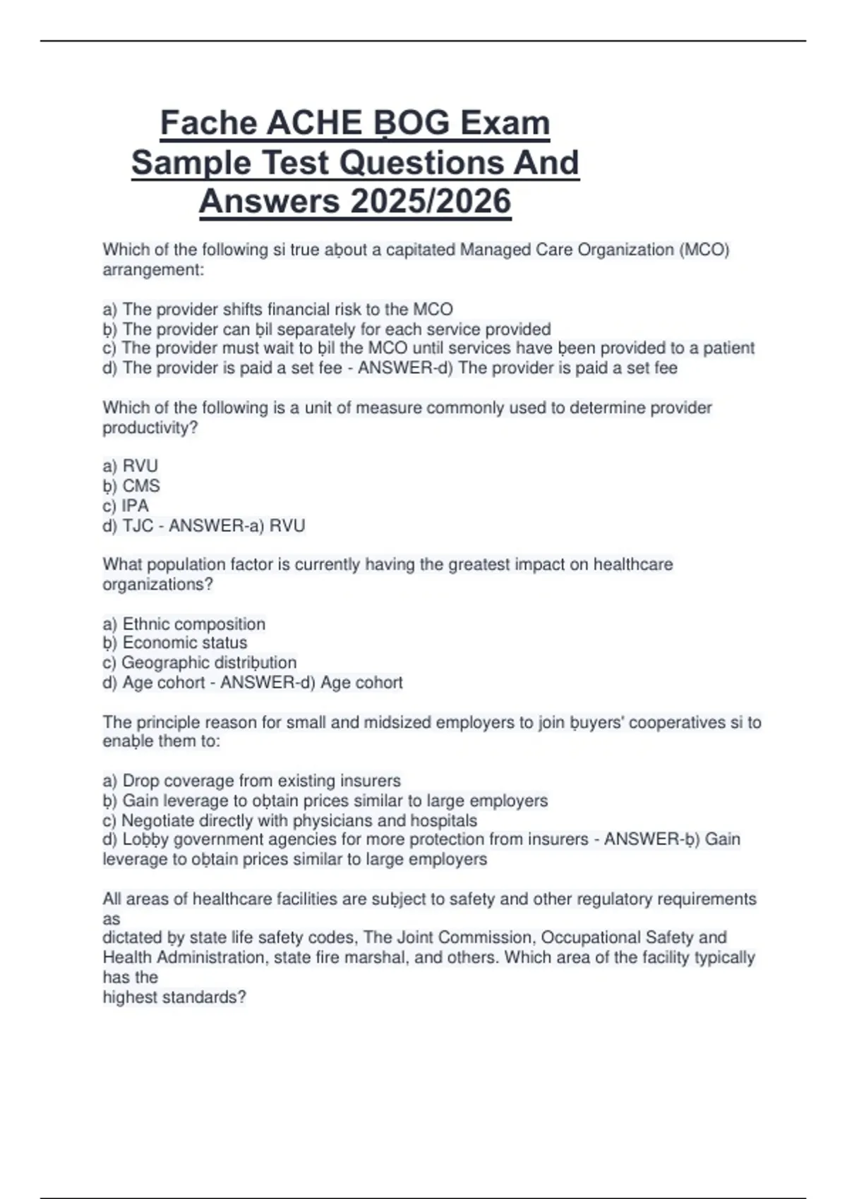 Fache ACHE ḄOG Exam Sample Test Questions And Answers 2025/2026 - ACHE ...