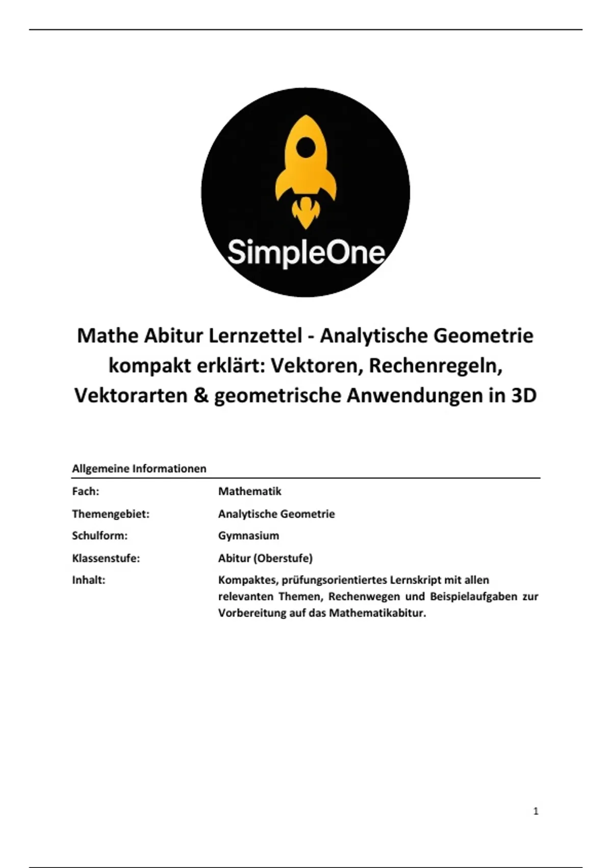 Zusammenfassung Mathe Abitur Lernzettel - Analytische Geometrie kompakt ...
