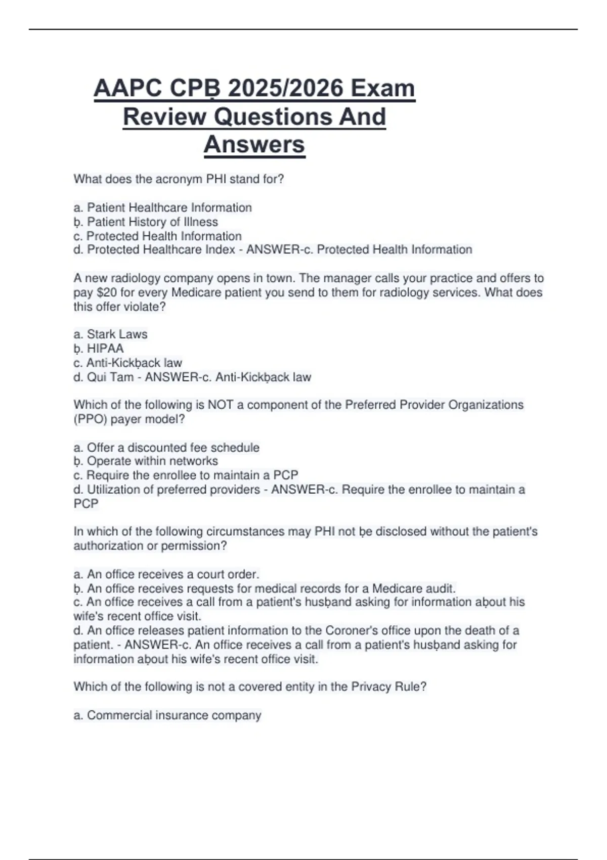 AAPC CPḄ 2025/2026 Exam Review Questions And Answers - AAPC CPB - Stuvia US