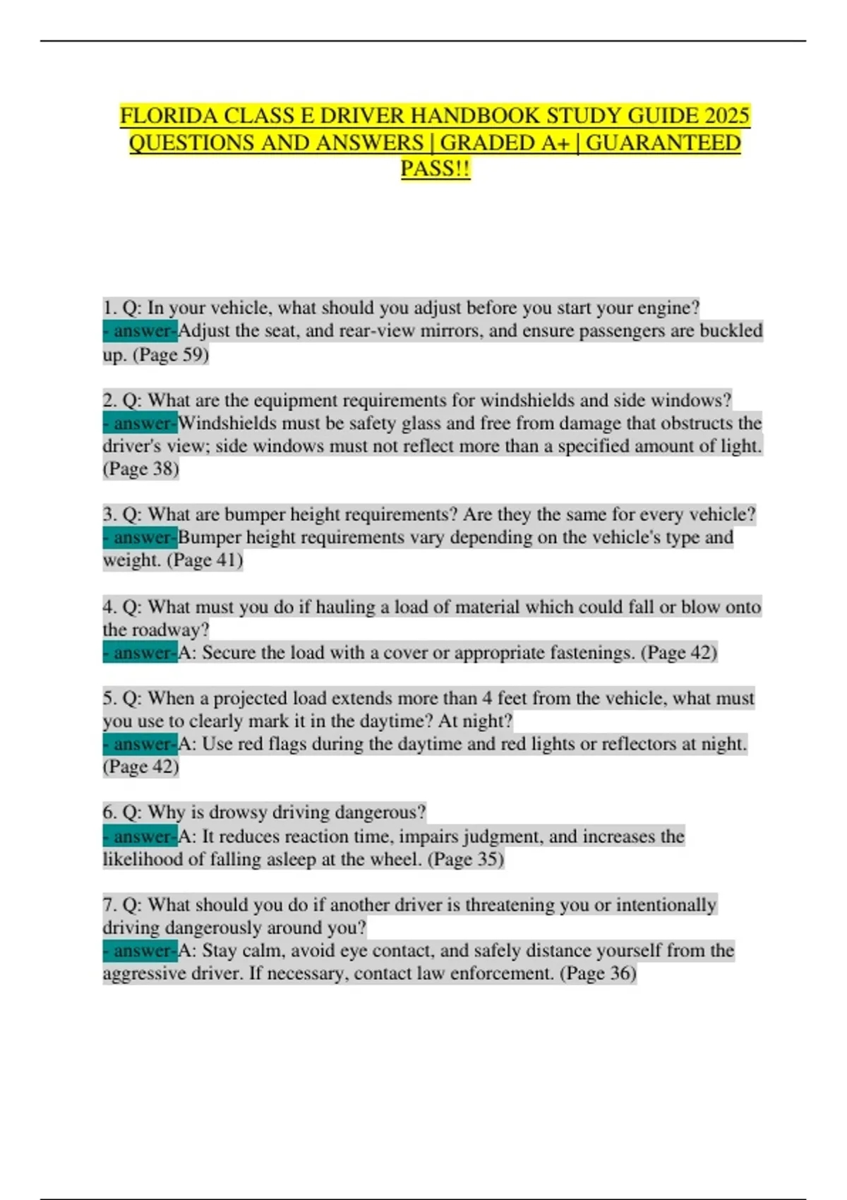 Florida Class E Driver's License Knowledge Exam 2025: Official Handbook ...