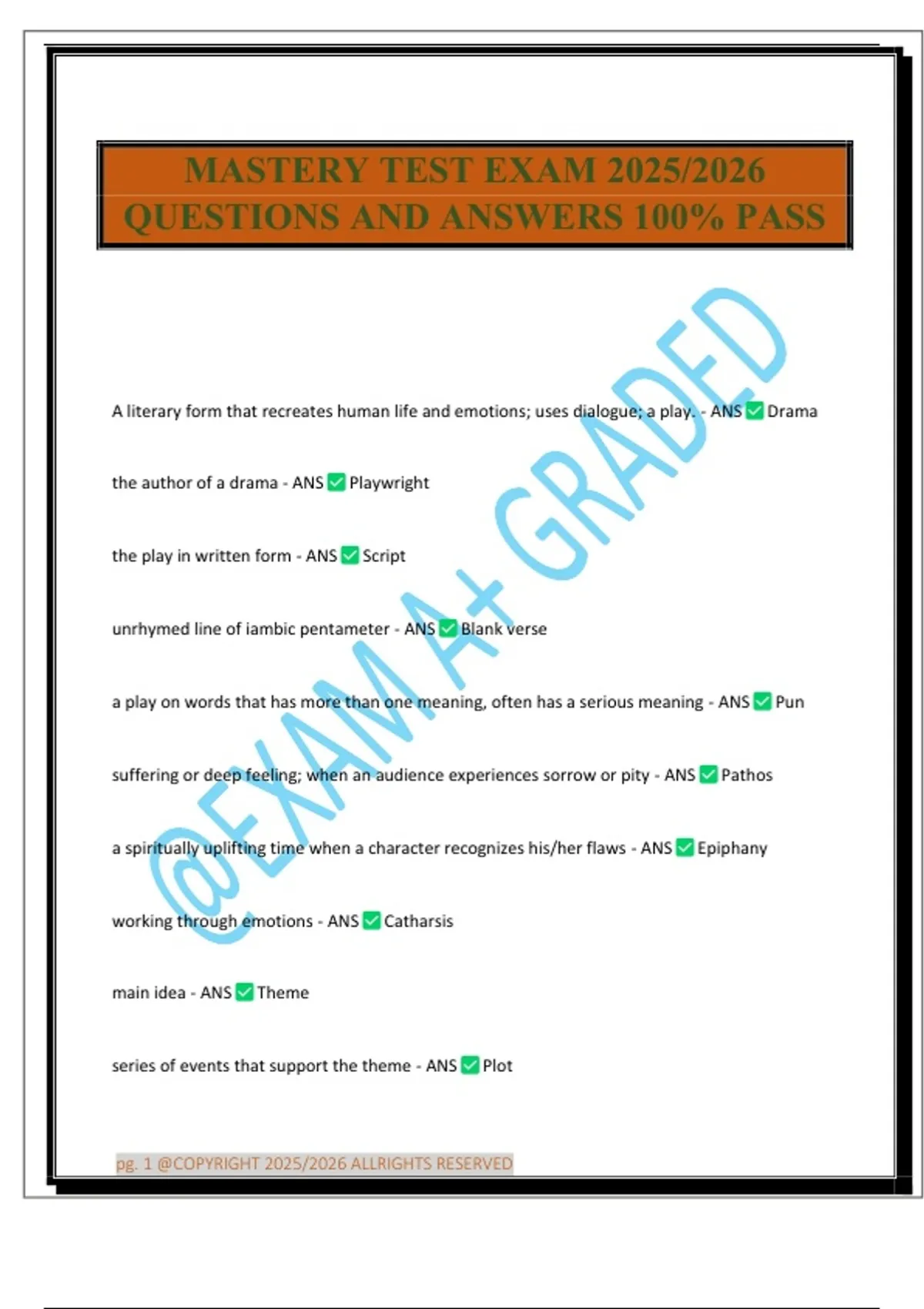 MASTERY TEST EXAM 2025/2026 QUESTIONS AND ANSWERS 100% PASS - SALES ...