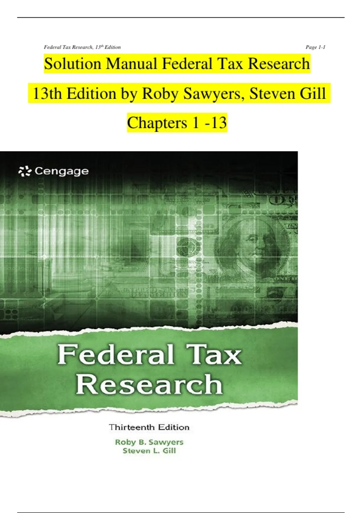 SOLUTION MANUAL Federal Tax Research 11th Edition By Roby B. Sawyers ...