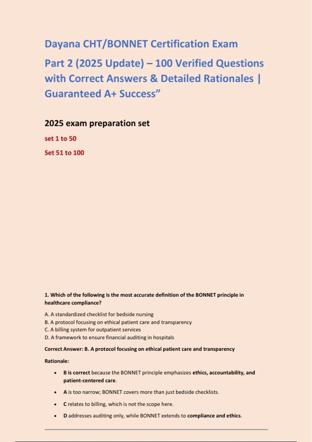 Dayana CHT/BONNET Certification Exam Part 2 (2025 Update) – 100 ...
