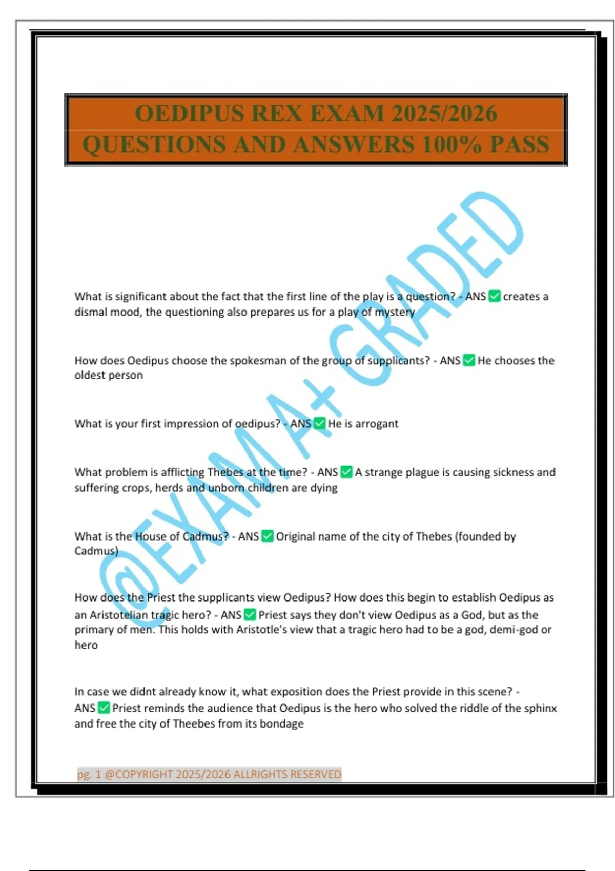 OEDIPUS REX EXAM 2025/2026 QUESTIONS AND ANSWERS 100% PASS - OEDIPUS ...