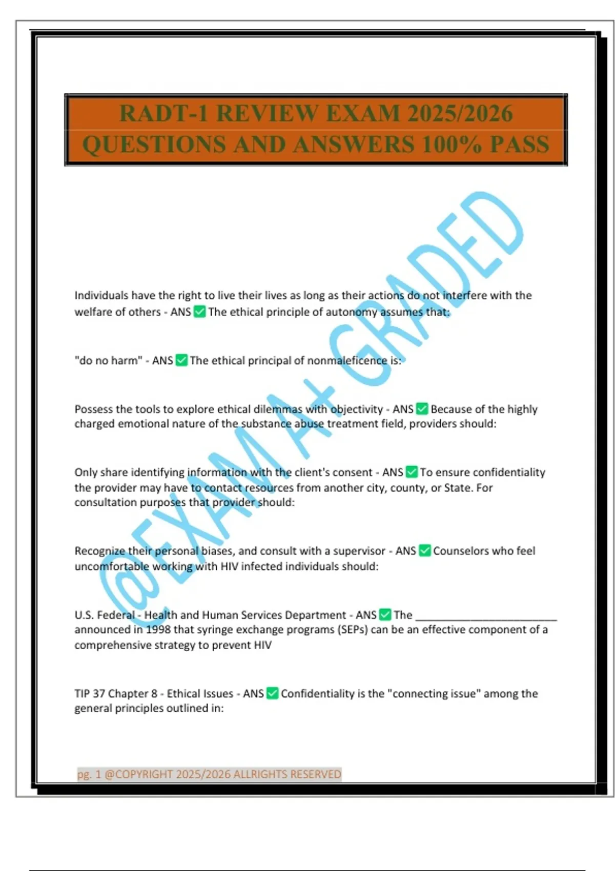 RADT-1 REVIEW EXAM 2025/2026 QUESTIONS AND ANSWERS 100% PASS - RADT ...