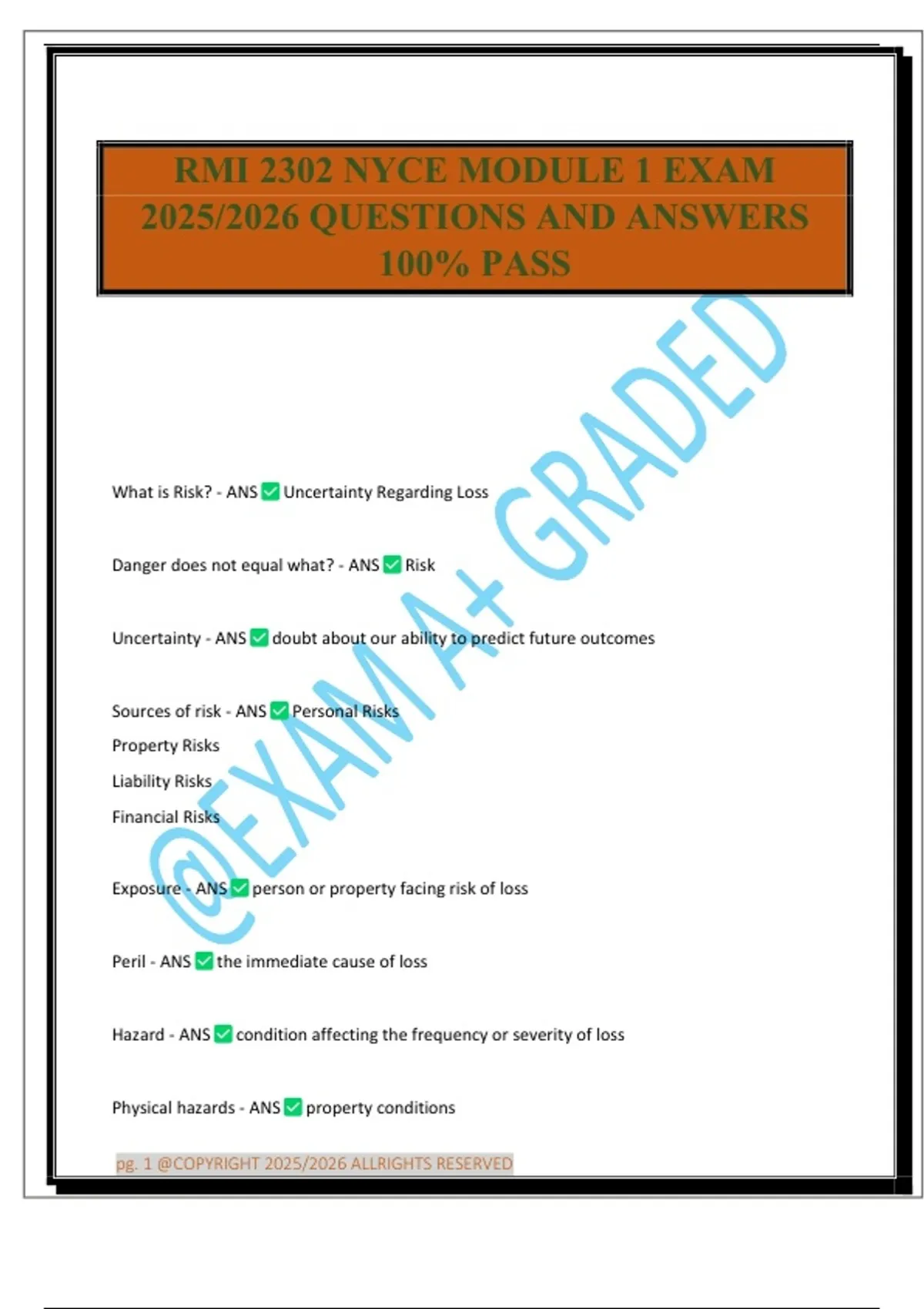 RMI 2302 NYCE MODULE 1 EXAM 2025/2026 QUESTIONS AND ANSWERS 100% PASS ...