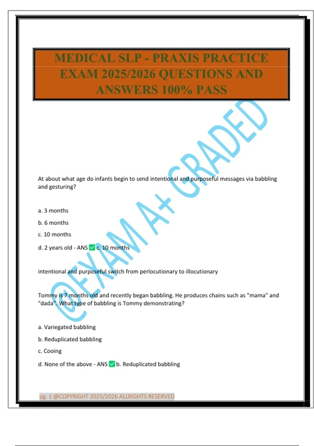MEDICAL SLP - PRAXIS PRACTICE EXAM 2025/2026 QUESTIONS AND ANSWERS 100% ...