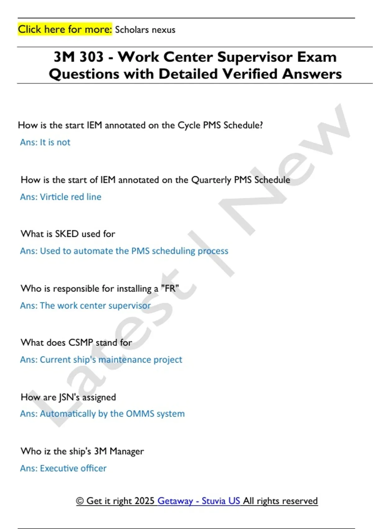 3M 303 - Work Center Supervisor Exam Questions with Detailed Verified ...