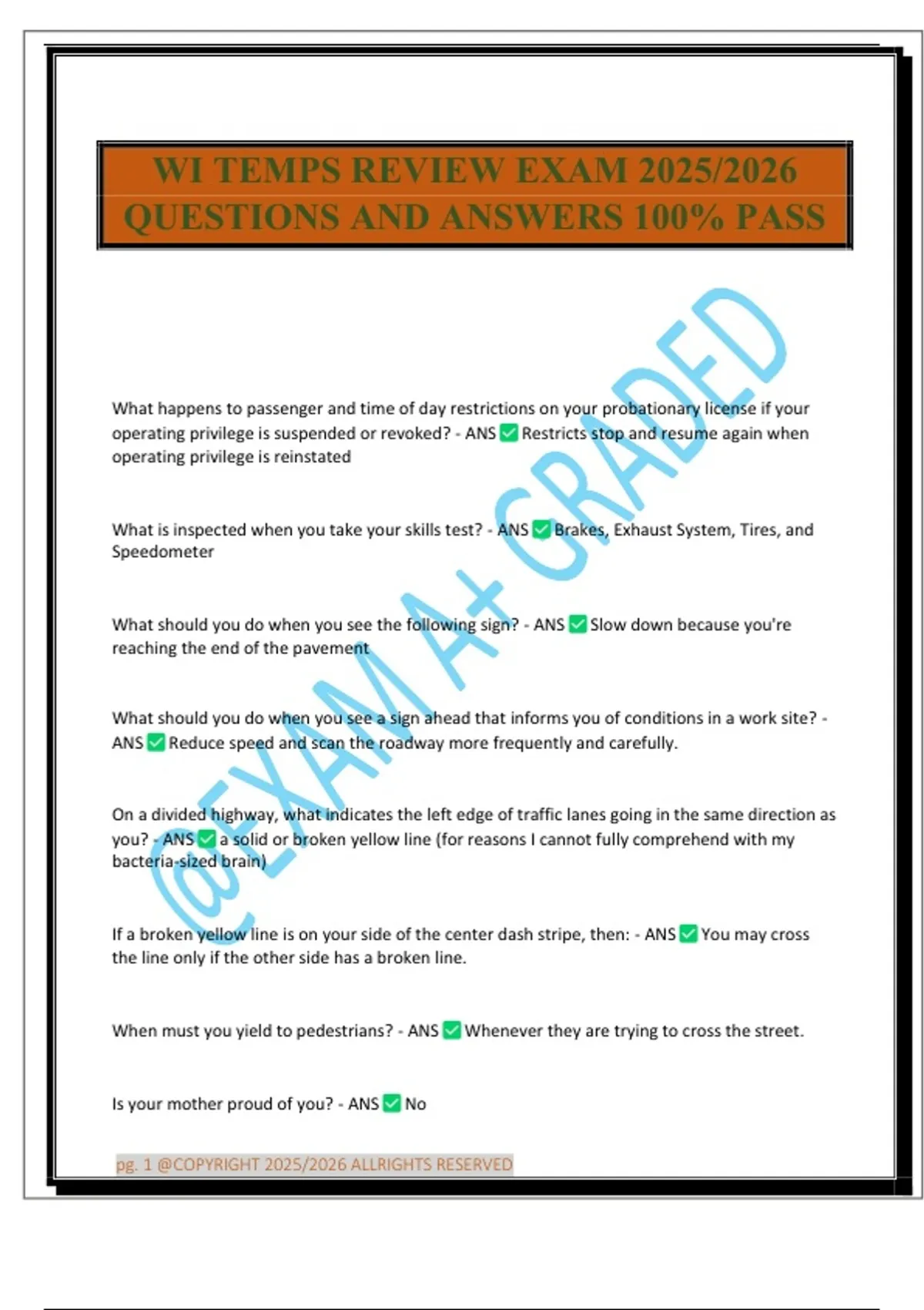 WI TEMPS REVIEW EXAM 2025/2026 QUESTIONS AND ANSWERS 100% PASS - WI ...