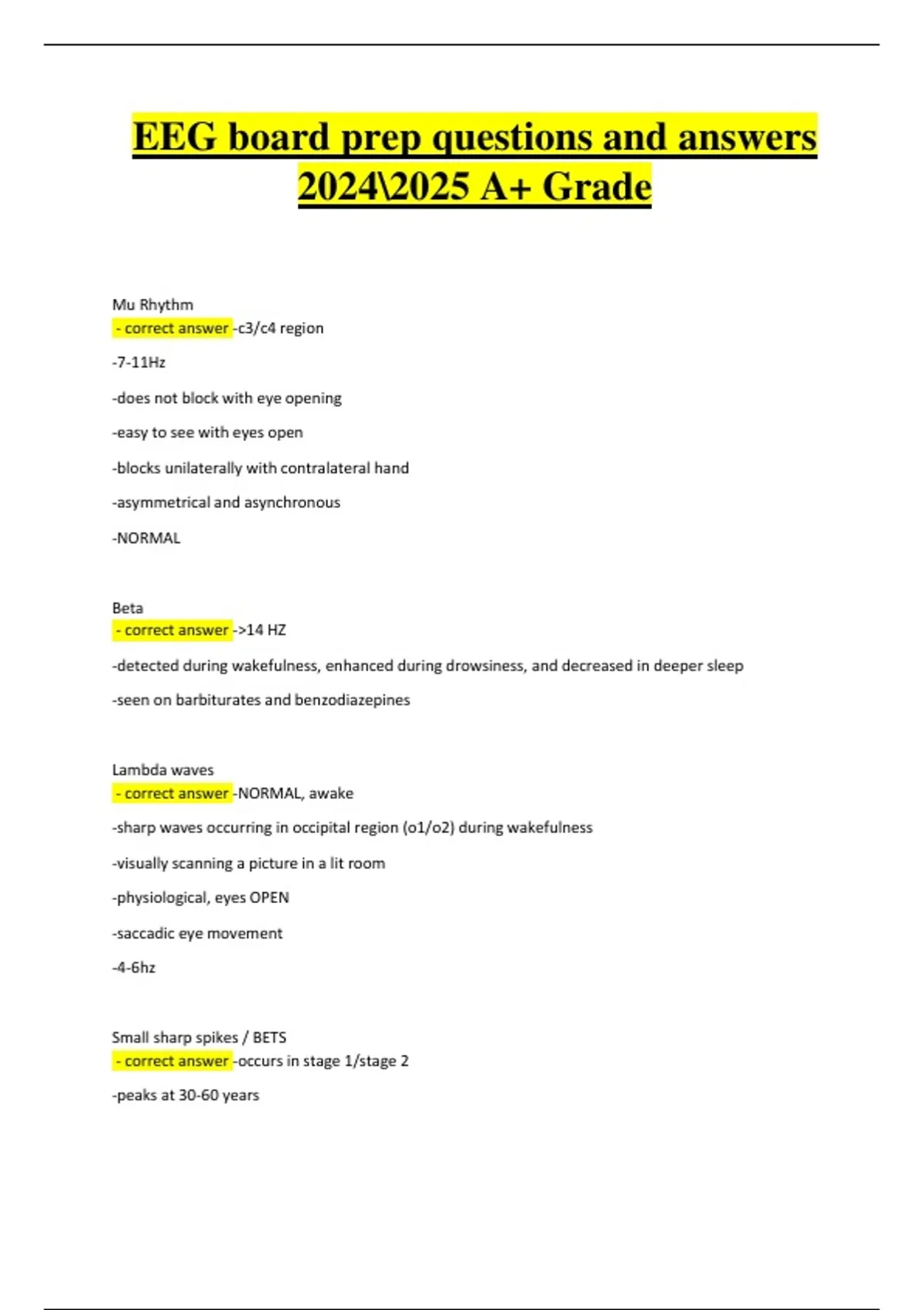 EEG Board Prep Exam 2024/2025 – Comprehensive Questions with Verified ...