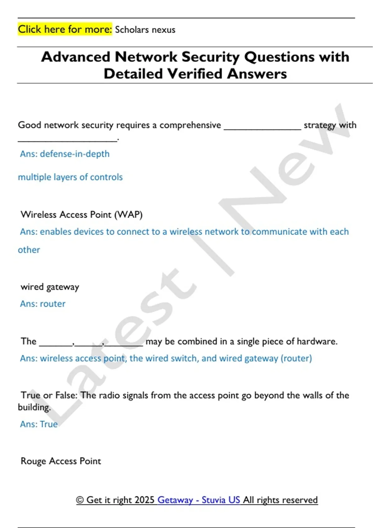 Advanced Network Security Questions with Detailed Verified Answers ...