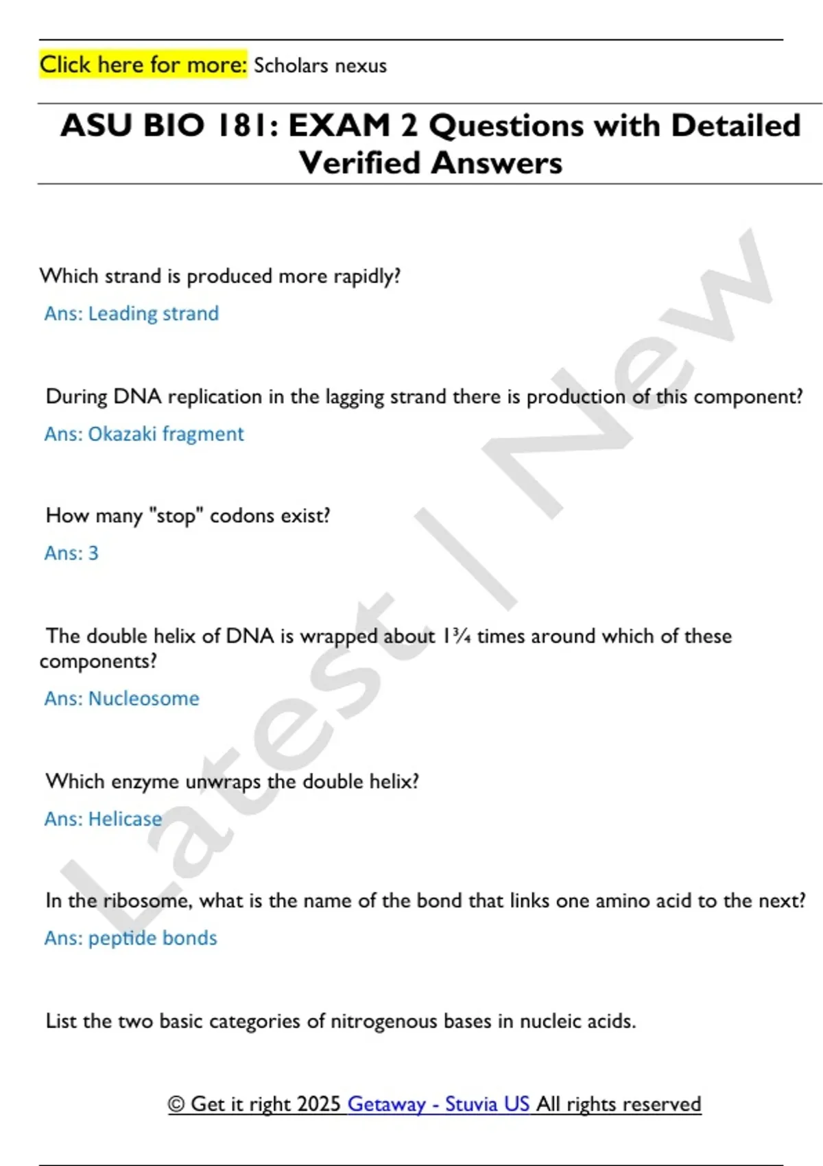 BIO 181 (ASU) – Complete Exam & Quiz Bundle with Verified Answers (Exams 1–4, Final, Units ...