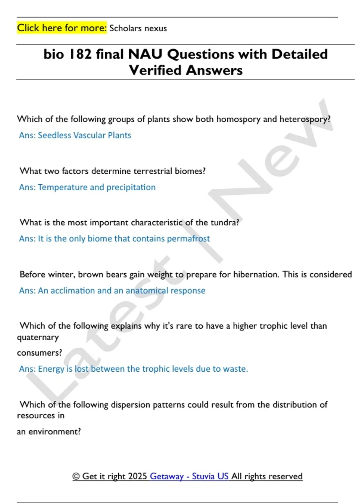 bio 182 final NAU Questions with Detailed Verified Answers - BIO 182 ...
