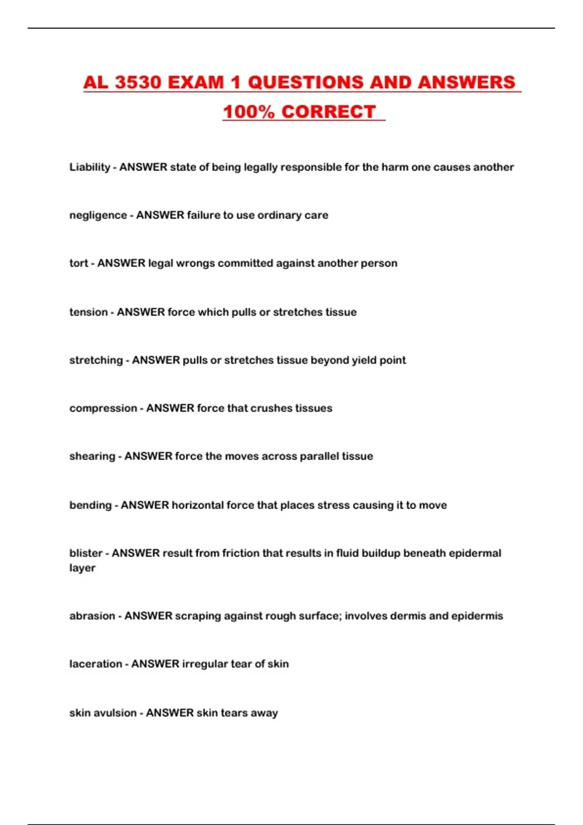 AL 3530 EXAM 1 QUESTIONS AND ANSWERS 100% CORRECT - AL 3530 - Stuvia US