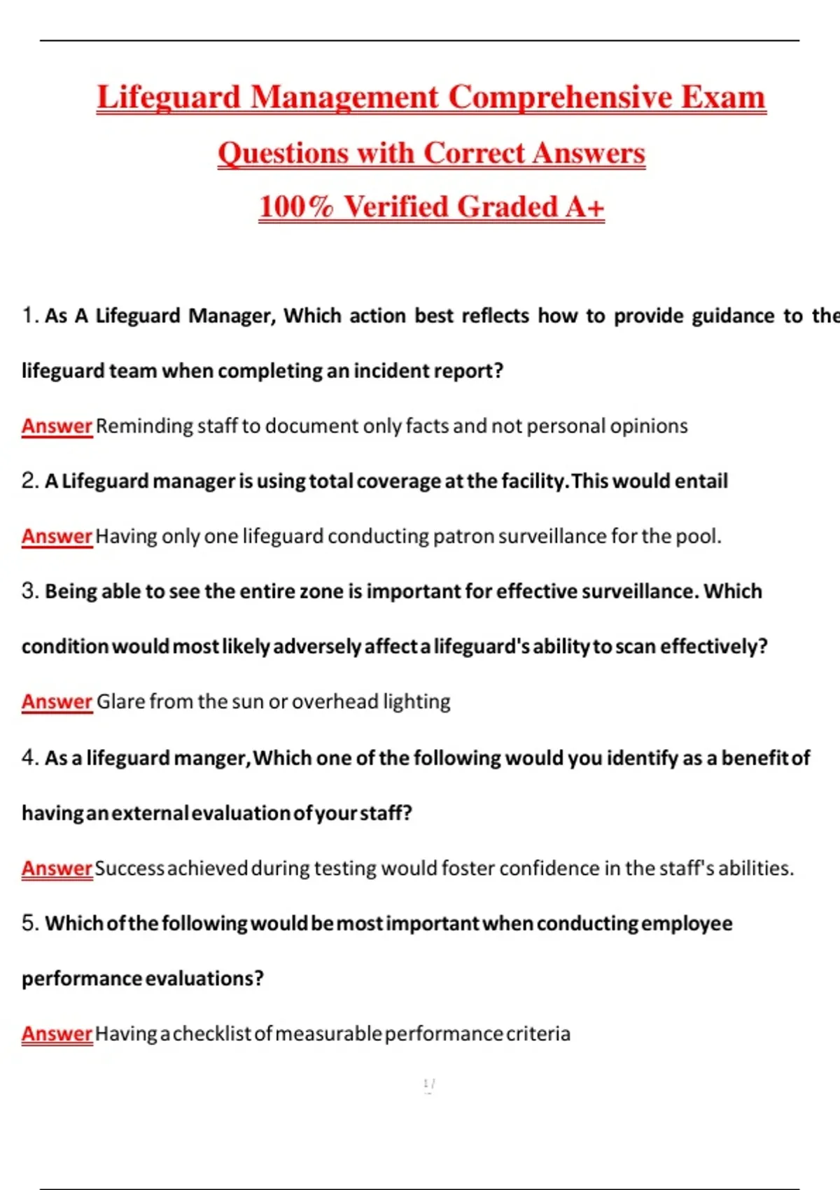 Lifeguard Management Comprehensive Exam (Latest 2026/2027 Update ...