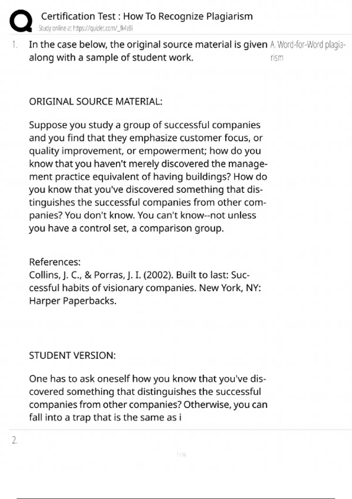 Plagiarism Certification Test Bank / Academic Integrity Exam / 2025 ...