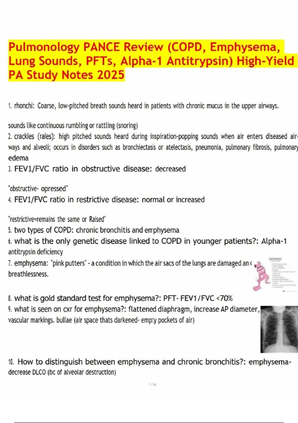 Pulmonology PANCE Review (COPD, Emphysema, Lung Sounds, PFTs, Alpha-1 ...